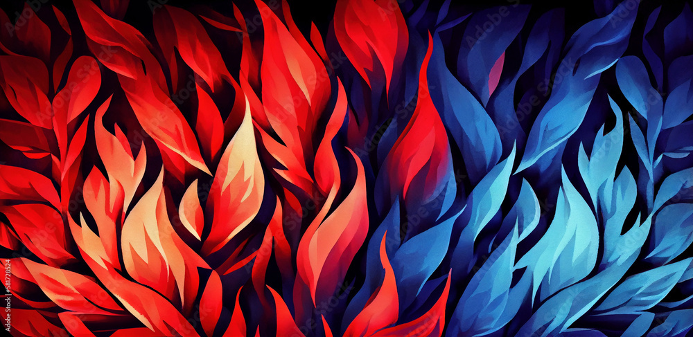 Red and blue fire background, burning hot and cold flames watercolor ...