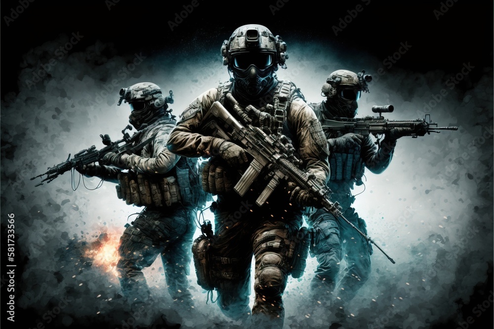 Special Forces Military Unit in Full Tactical Gear, Wartime ...