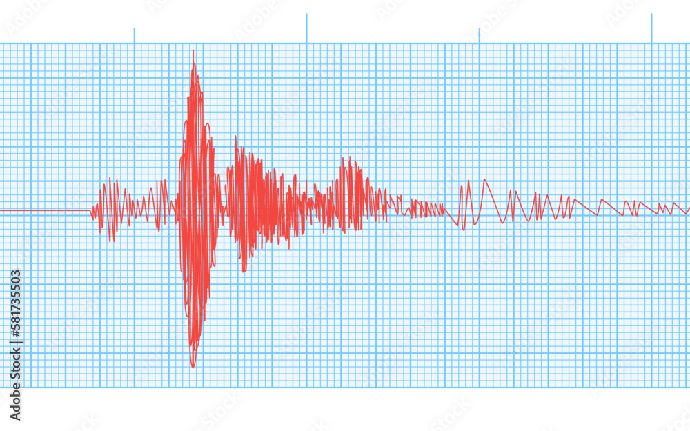 Seismogram of seismic activity or lie detector red record on blue chart ...