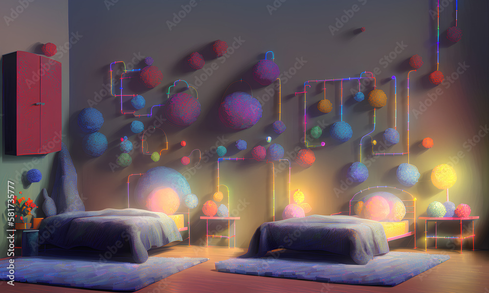 Delightful modern utopian room concept with glowing neon lights, Room ...