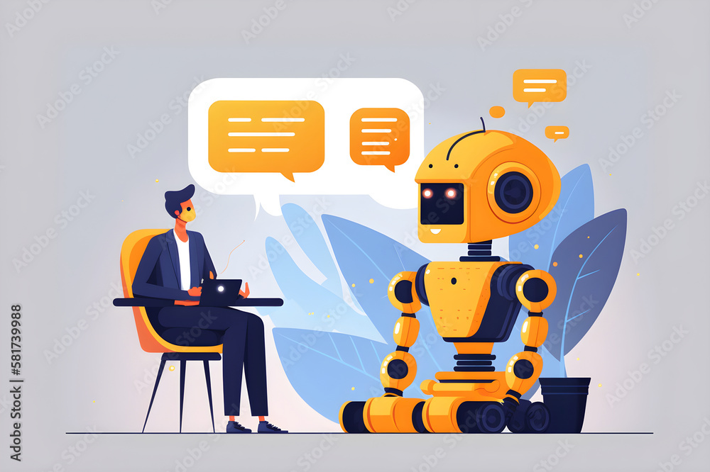 AI chat bot chat with man provide smart solution to solving business task. Artificial ...