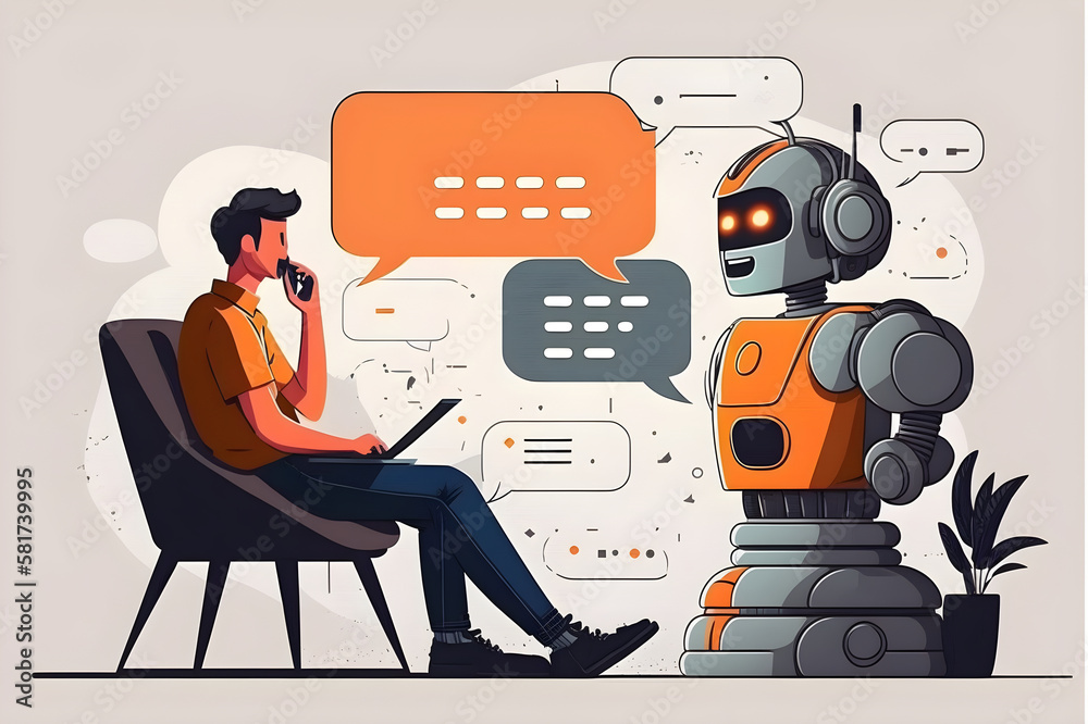 Stockillustratie AI chat bot chat with man provide smart solution to solving business task ...
