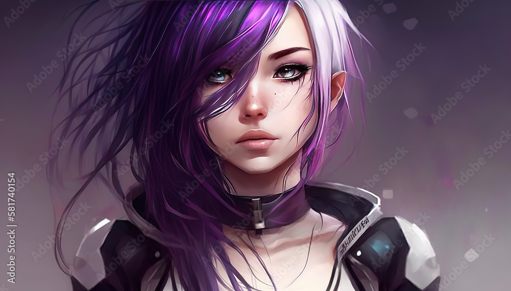 A Sad And Serious Looking Anime Girl With White And Violet Hair 1232