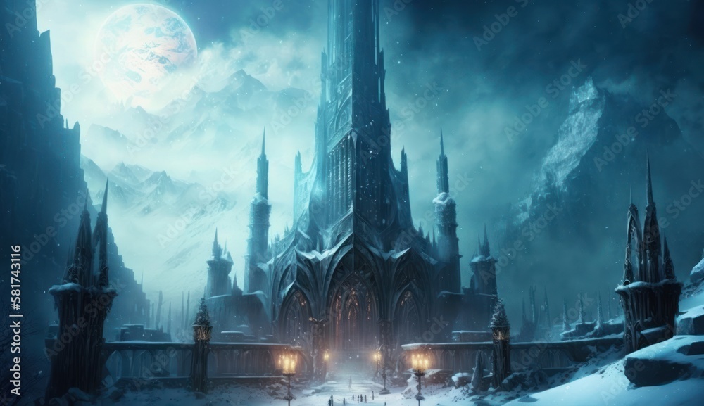 Fantasy Ice Castle, Concept Art, Digital Illustration, Generative AI ...