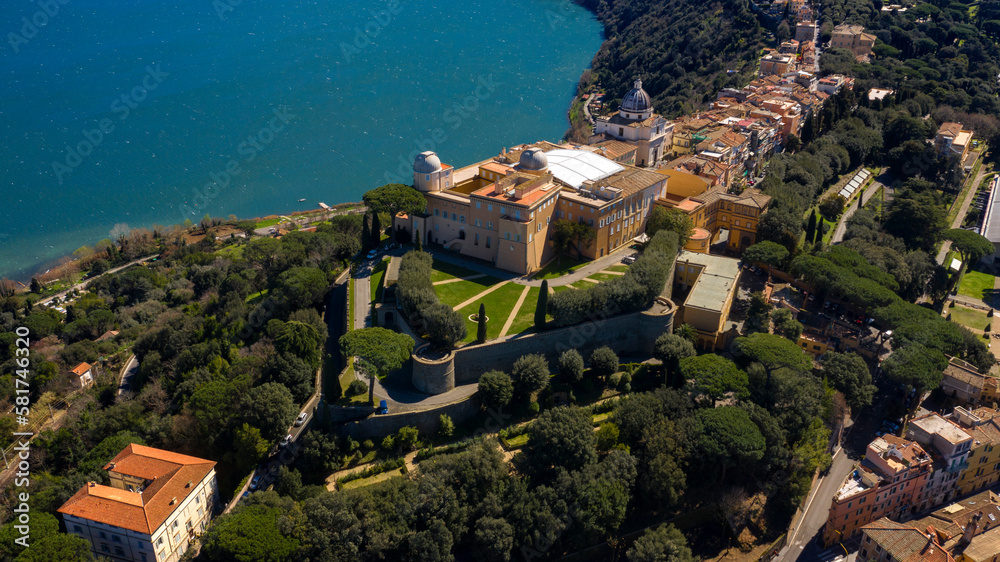 Aerial view of the Papal Palace of Castel Gandolfo, near Rome, Italy ...