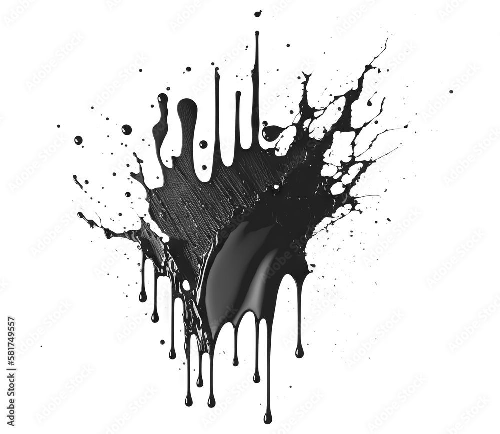 Black paint explosion on empty transparent background. Isolated ...