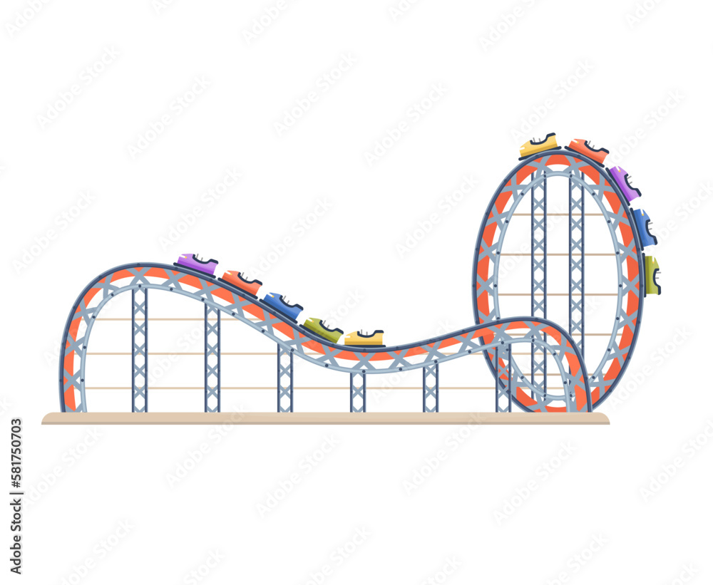 Roller coaster in amusement park isolated. Flat vector illustration ...