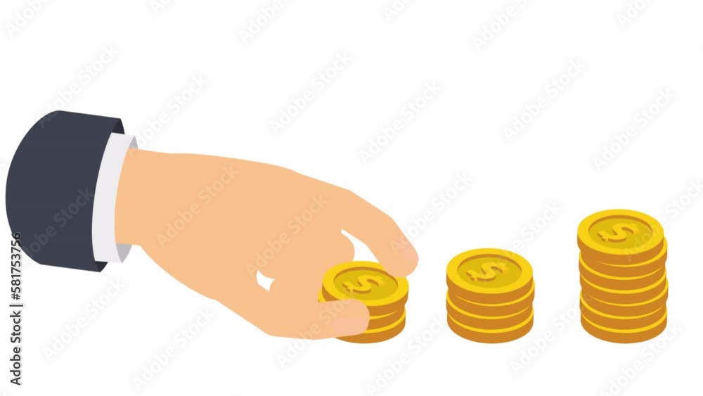 Count gold coins. Animation the wealth of a growing business, alpha ...