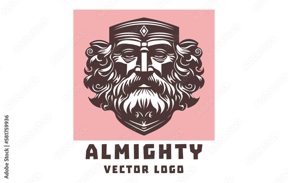 Almighty, vector logo. Portrait of a brutal serious man with a beard ...