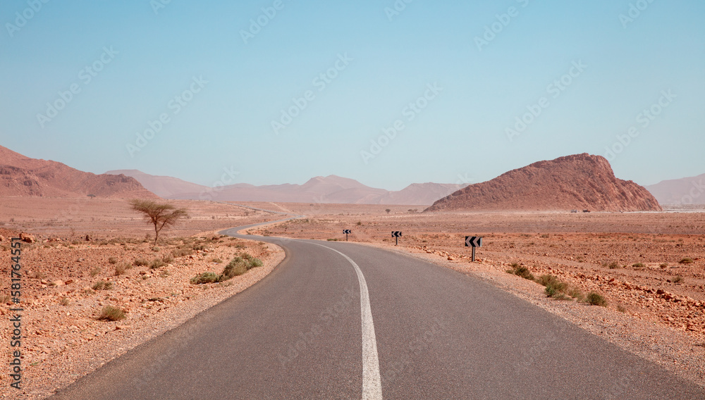 Asphalt road in desert landscape in Morocco- Travel, safari, extreme adventure in Africa Stock ...