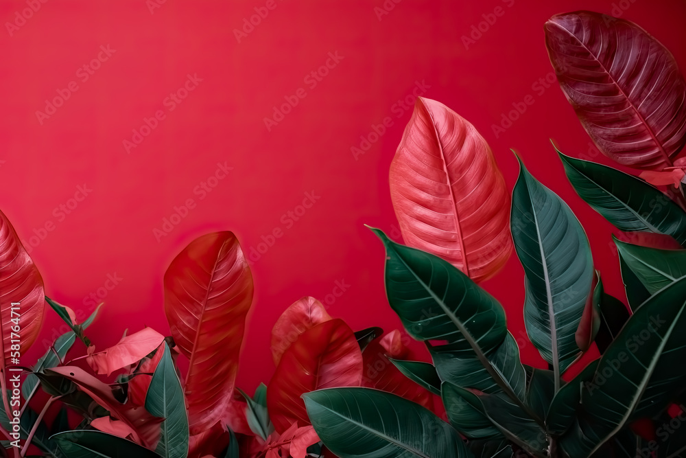 Collection of Red Tropical leaves Foliage plant in Red color with space ...
