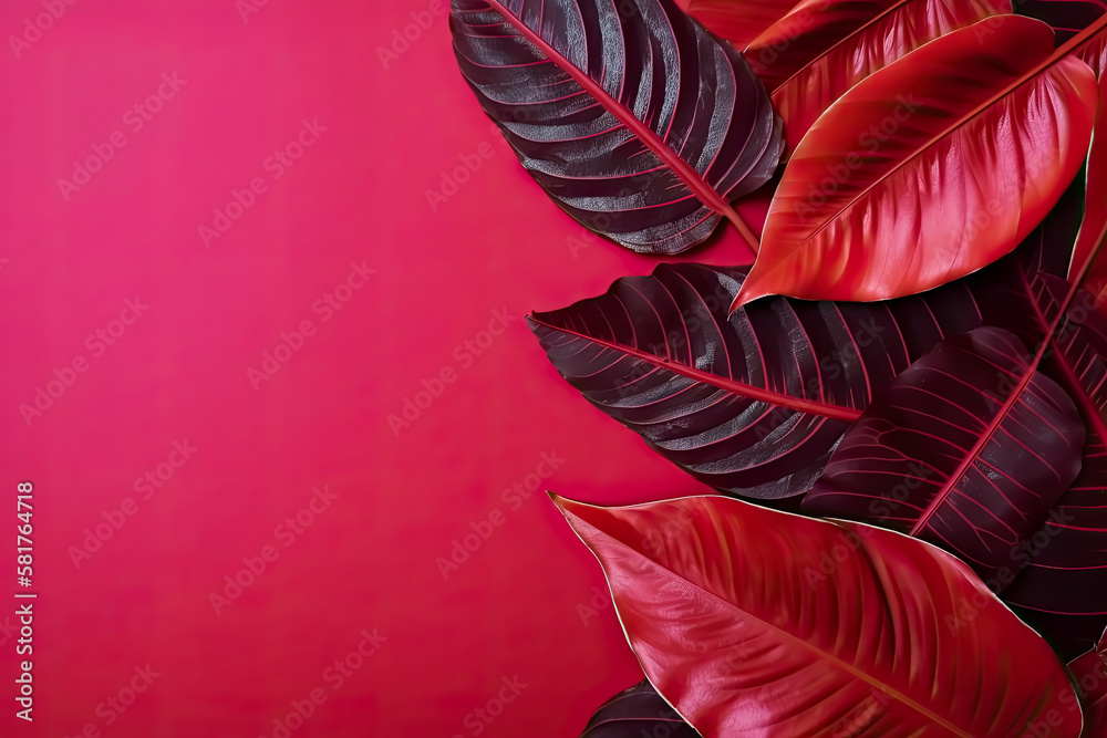 Collection of Red Tropical leaves Foliage plant in Red color with space ...