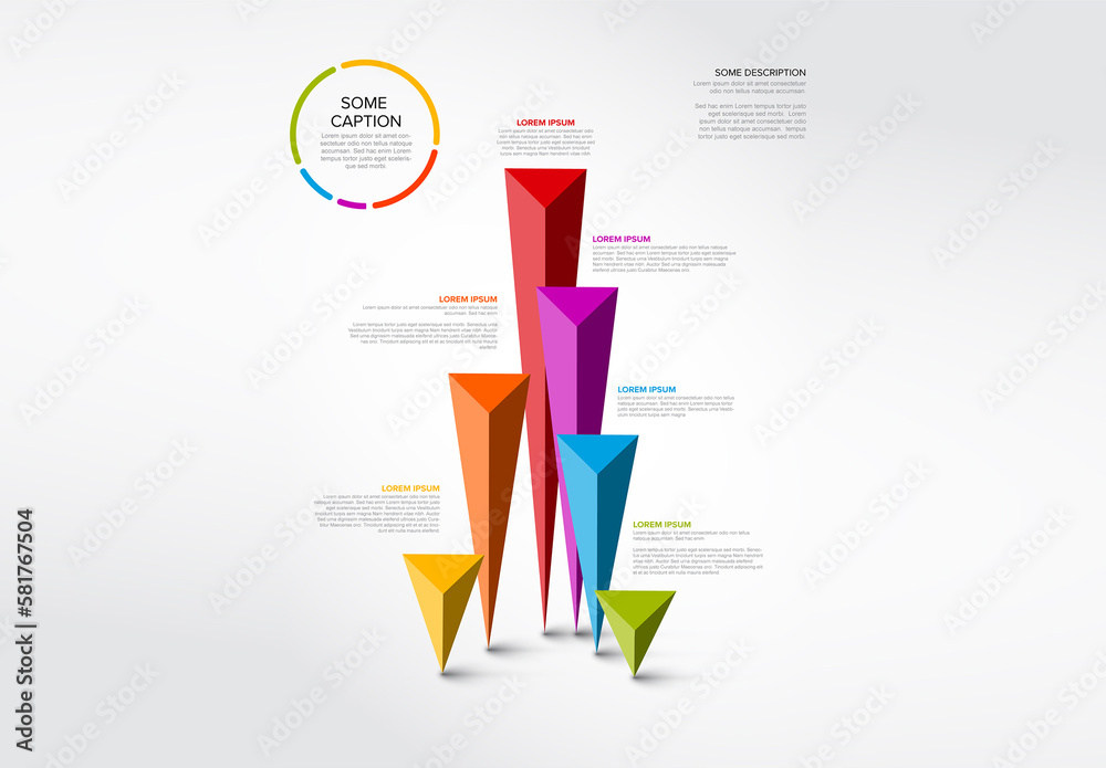 Column block bar chart infographic template with triangle pyramid ...