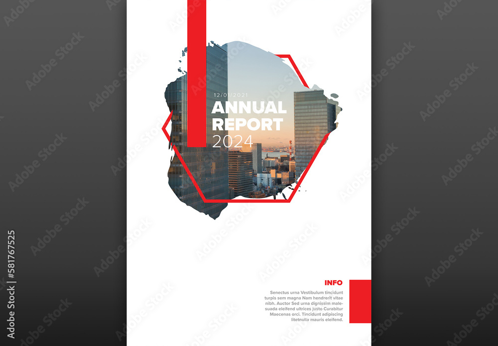 Light annual report front cover page template with photo in brush ...