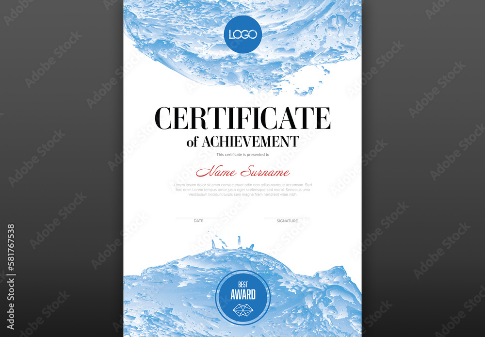 Modern certificate template with abstract water borders style Stock ...