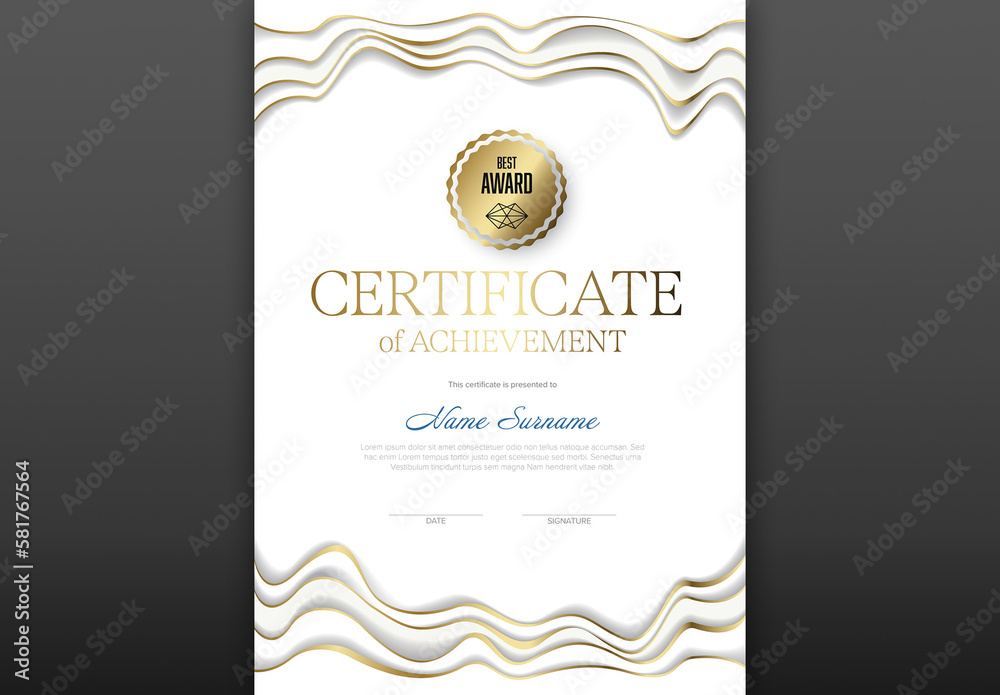 Papercut certificate template - white with golden accent Stock Template ...