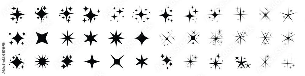Sparkle star vector icons. Different black sparkles icons. Collection of star sparkles symbol ...