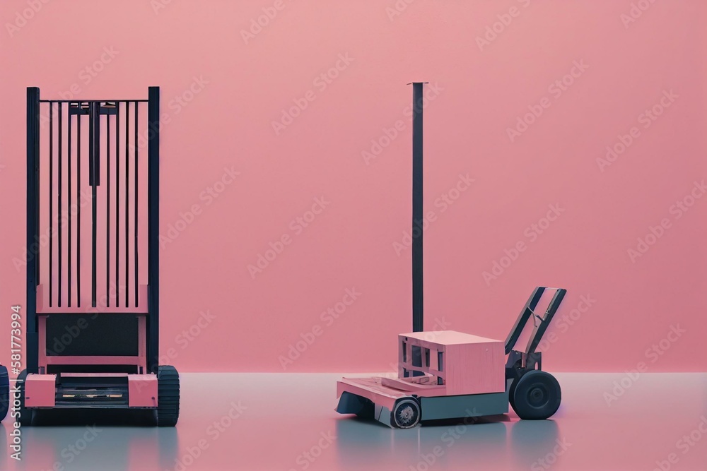 Robot moving powered pallet jack with wooden blocks. Forklift cart ...