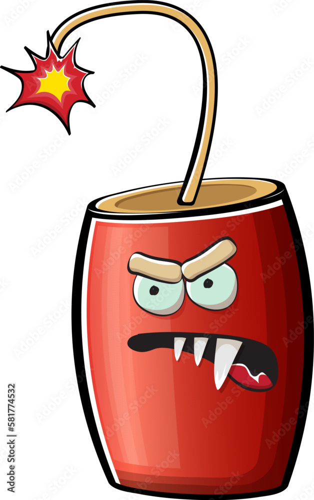 Cartoon burning dynamite characters isolated on white background. Funky ...