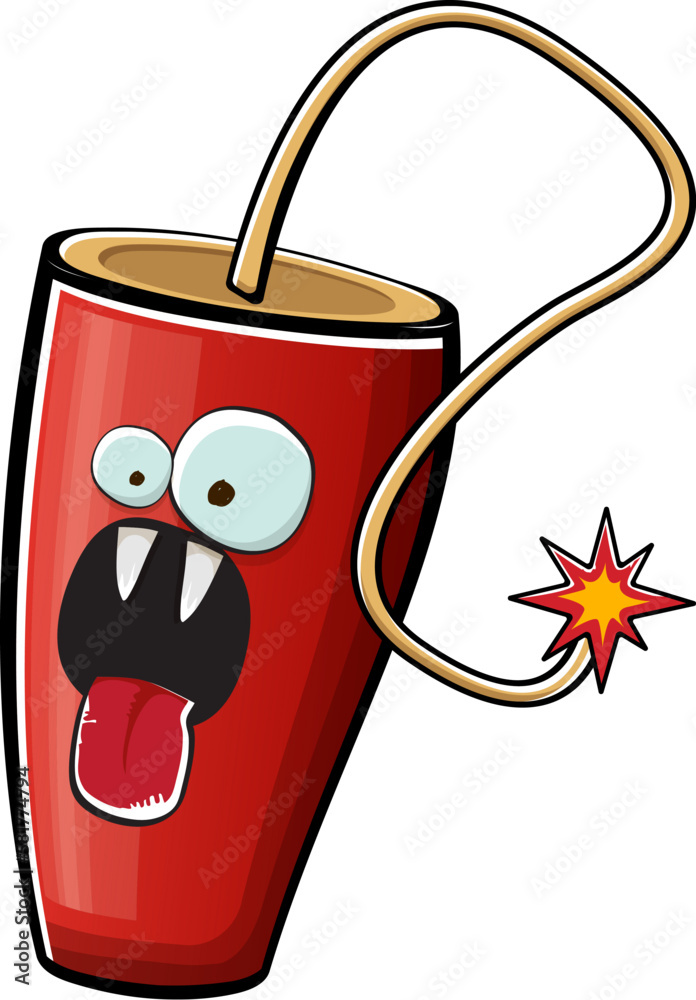 Cartoon burning dynamite characters isolated on white background. Funky ...