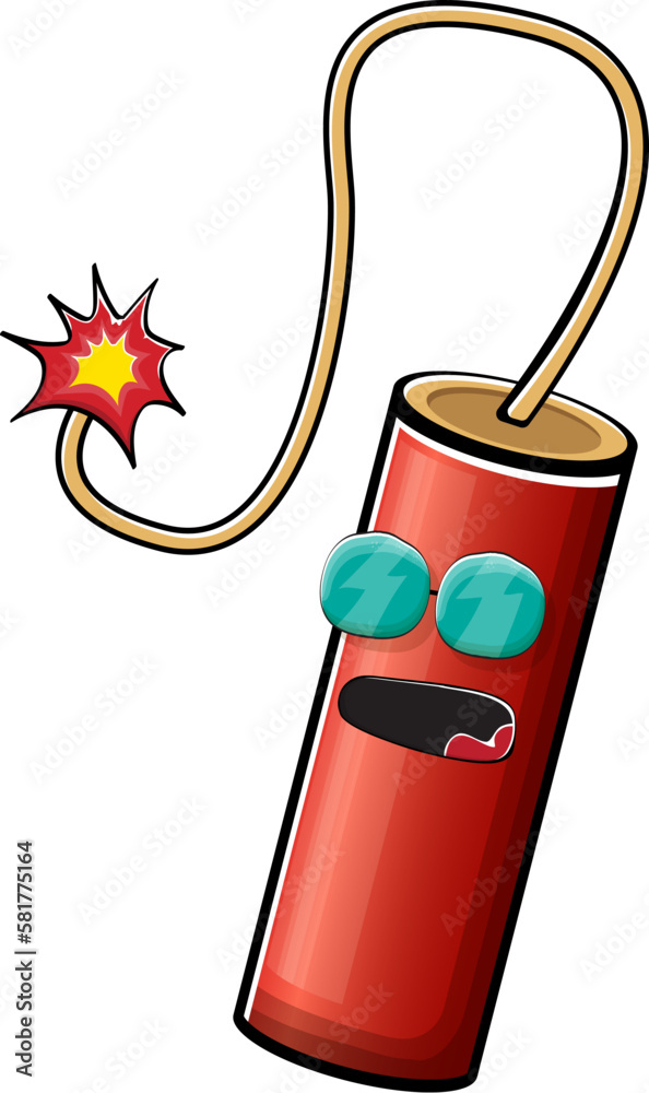 Cartoon burning dynamite characters isolated on white background. Funky ...