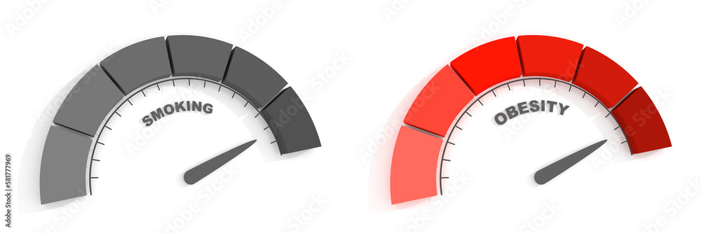 Abstract measuring device. Influence of smoking on obesity. Scales of ...