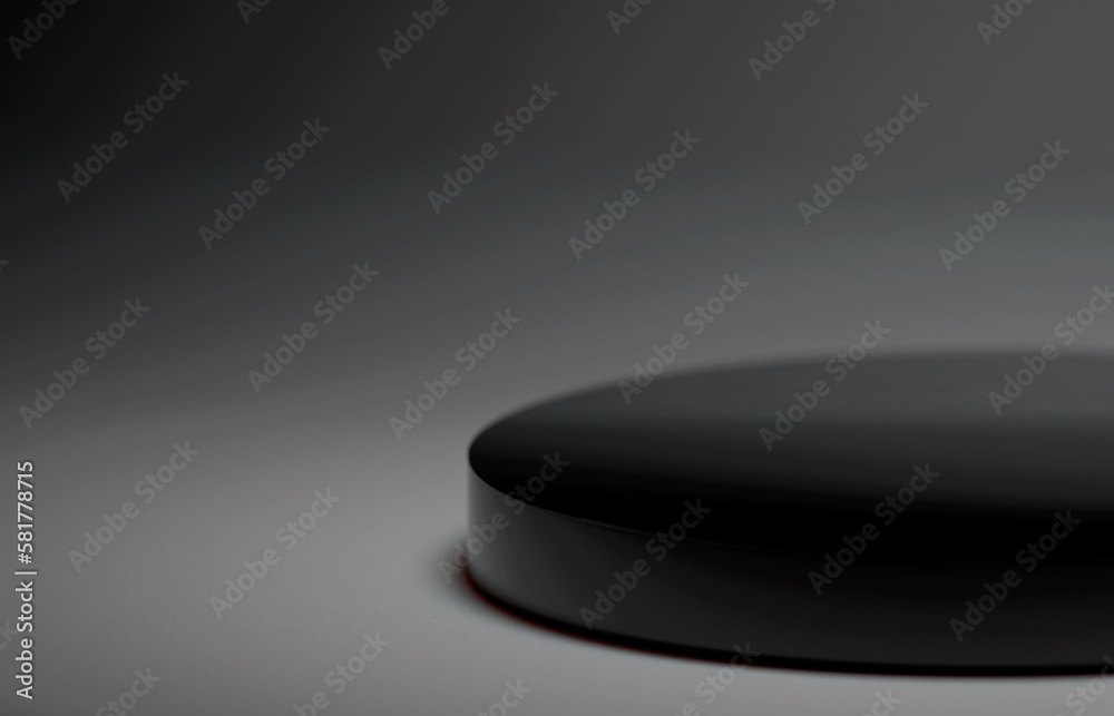 Black gloss circular podium or pedestal display on semi matte black ...