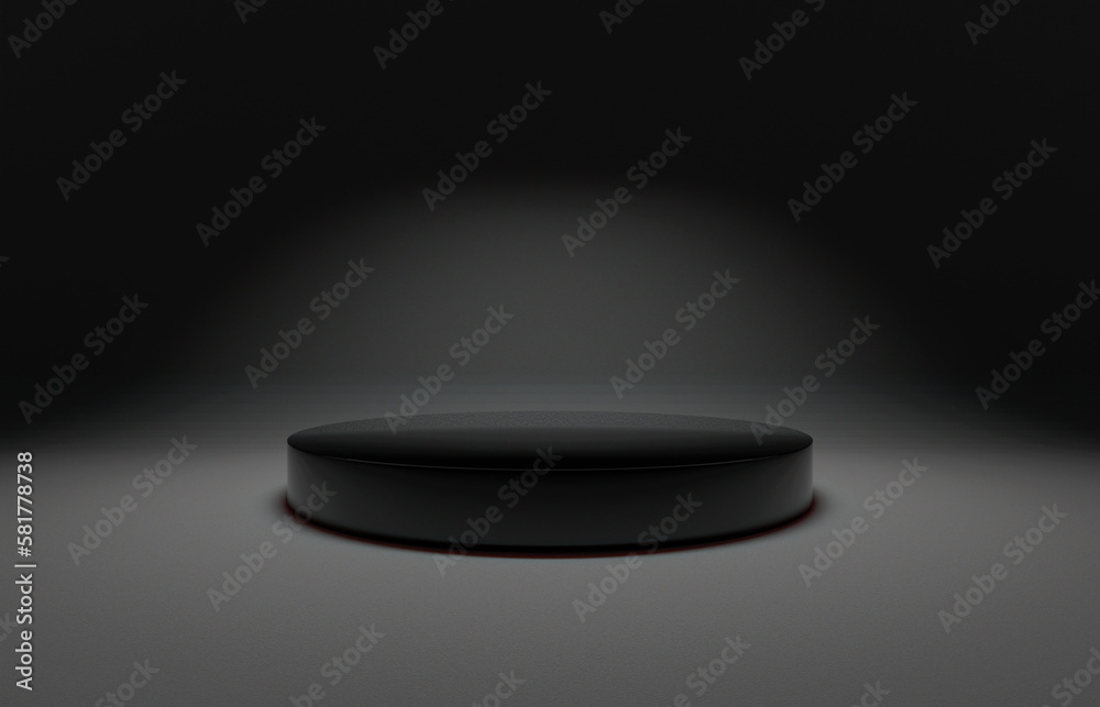 Black gloss circular podium or pedestal display on semi matte black ...