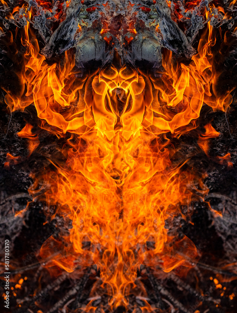 Fiery face. God of fire. An evil demonic spirit. The carbon demon of ...