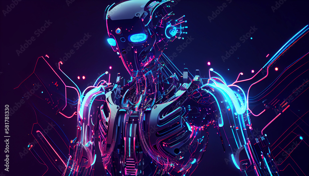 AI Robot bot, neon high-tech concept, esports game of cyberpunk science ...