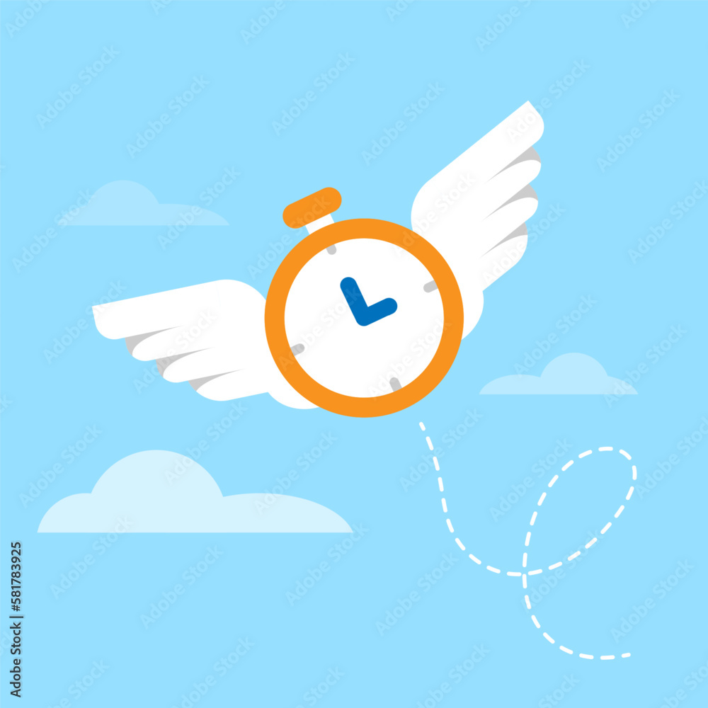 clock with wings flying to the sky. lost time concept illustration flat ...