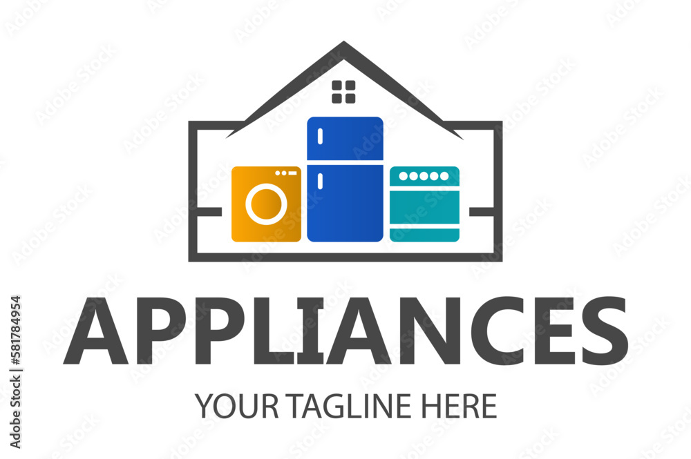 Modern minimalist home appliance store logo. Refrigerator stove and ...