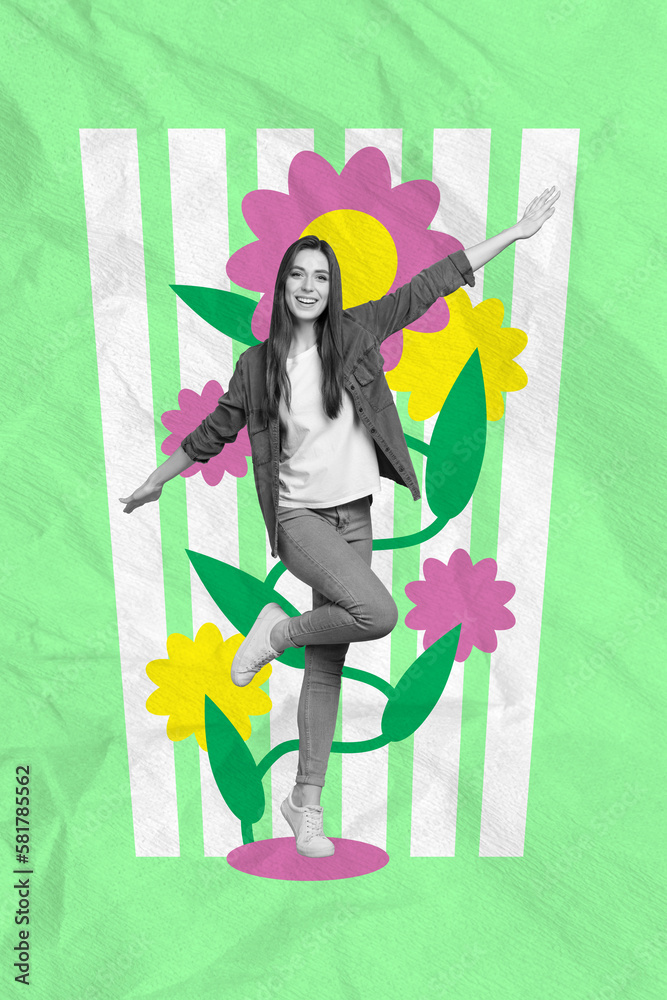 Vertical collage picture of excited funny black white gamma girl have ...