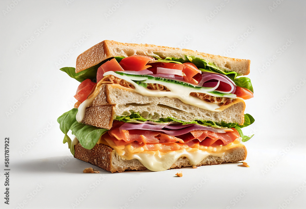 Classic BLT sandwich with bacon, lettuce and tomato on white background ...