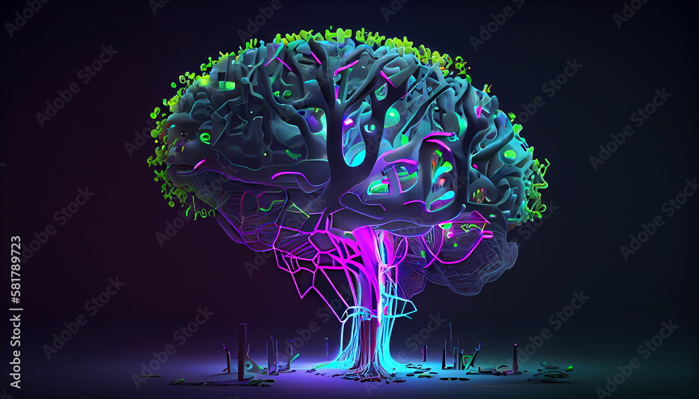 Artificial Intelligence concept a tree with branches in the form of neurons. neural network ...