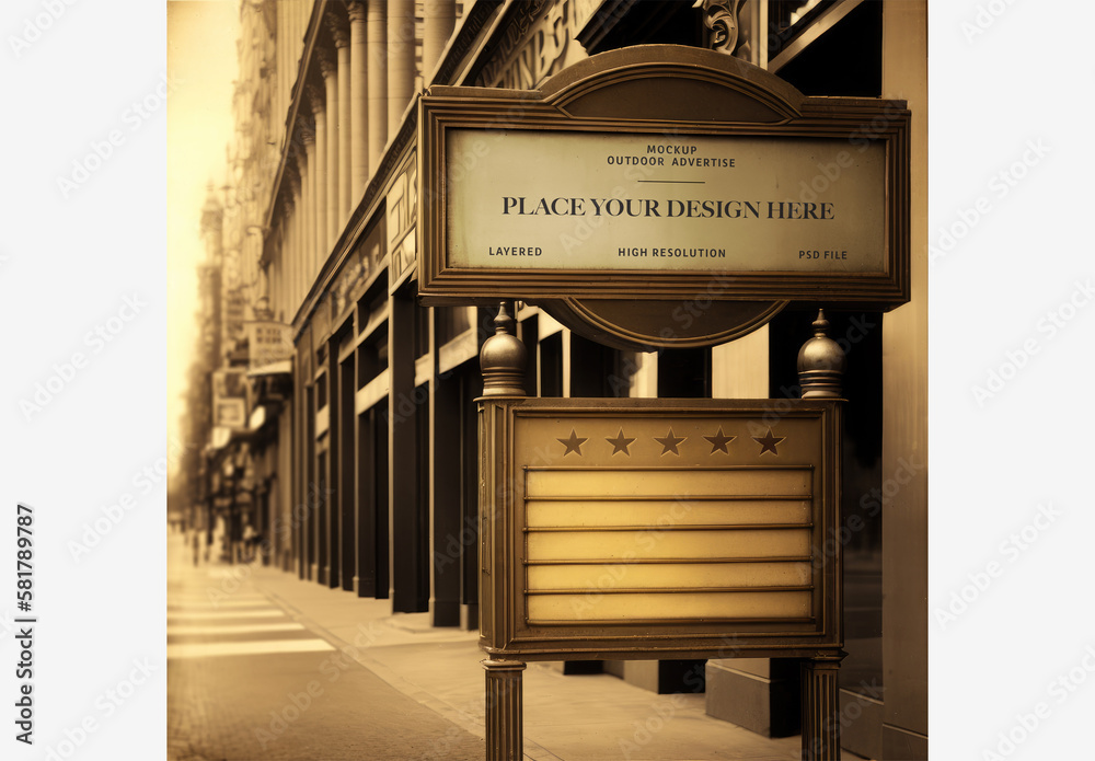 A Street Sign Mockup On The Side Of A Old Building in 1920's City ...