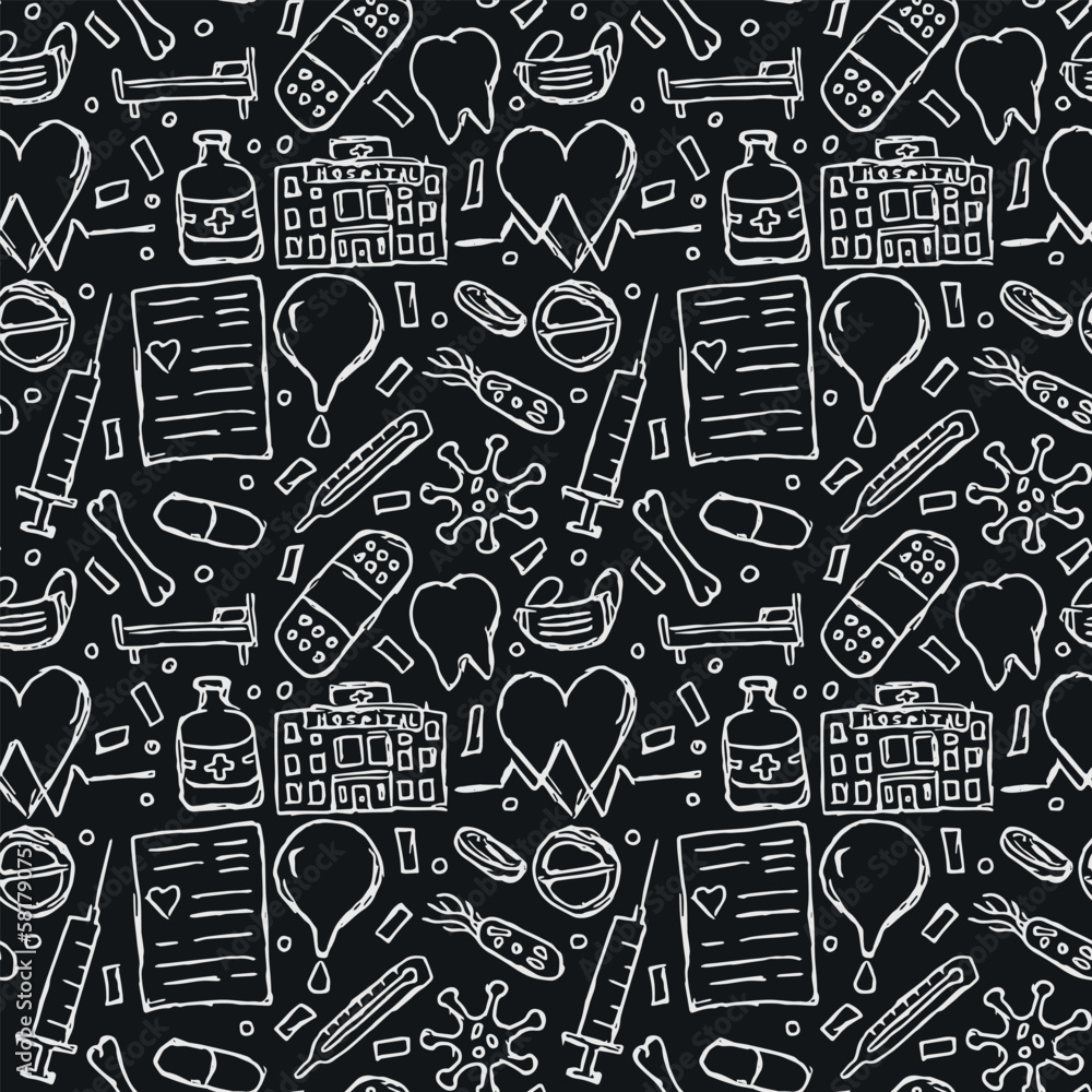 seamless medicine pattern. Doodle vector background with medicine icons ...