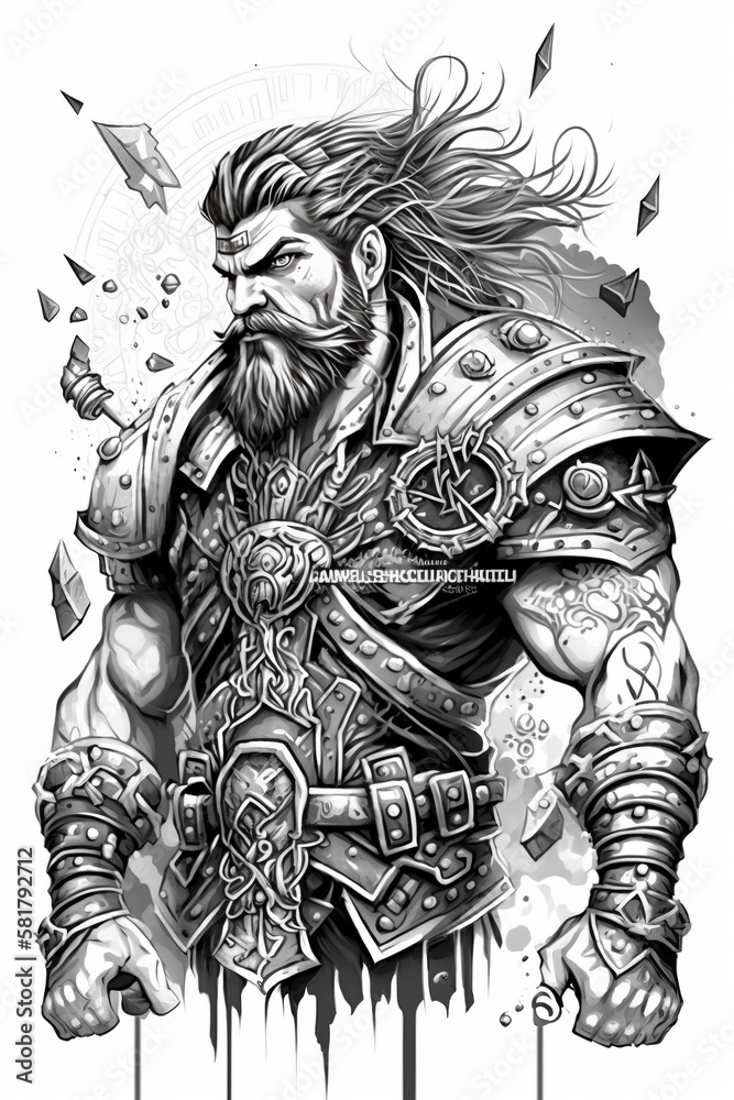 A colouring book page: Viking warrior, Norse mythology, Vikings created with Generative AI ...