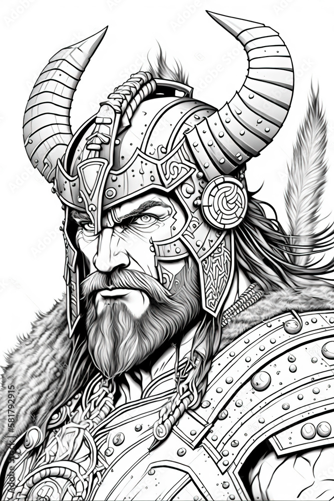 A colouring book page: Viking warrior, Norse mythology, Vikings created ...