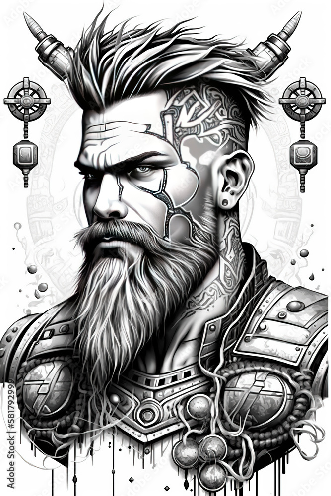 A colouring book page: Viking warrior, Norse mythology, Vikings created with Generative AI ...