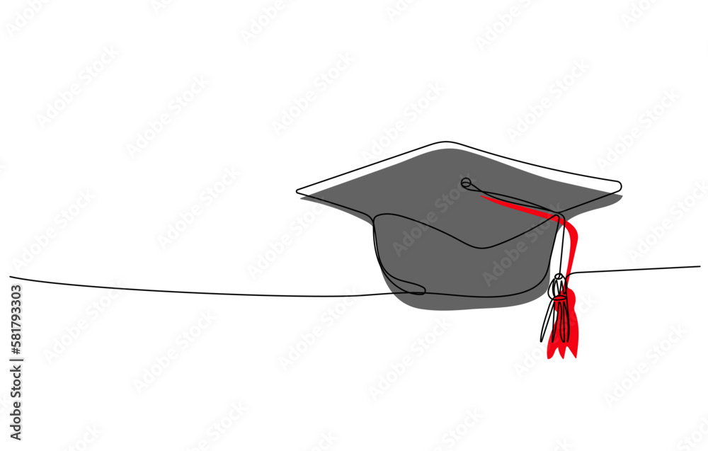 Continuous one line drawing of Graduation cap with tassel. Element for ...