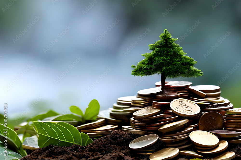 AI generated image of a pile of gold coins with a tree on top, symbol ...