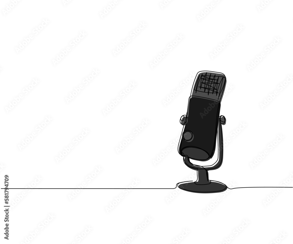 Radio microphone one line color art. Continuous line drawing of musical ...
