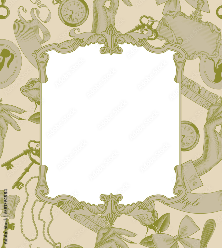 Frame template in vintage style. Vintage engraving stylized drawing ...