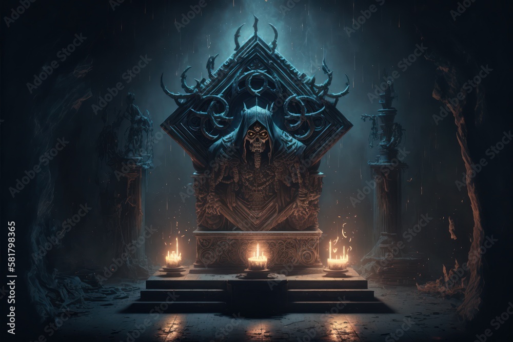 Eerie and Spooky Cultist Altar to an Evil Entity or God, Concept Art ...