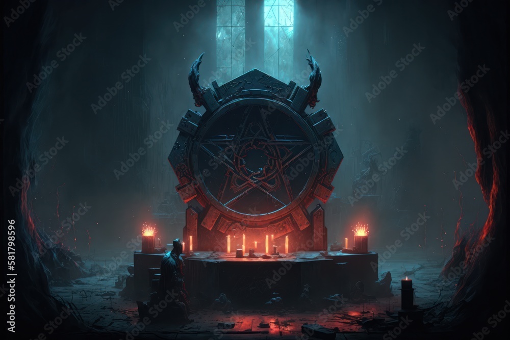 Eerie and Spooky Cultist Altar to an Evil Entity or God, Concept Art ...
