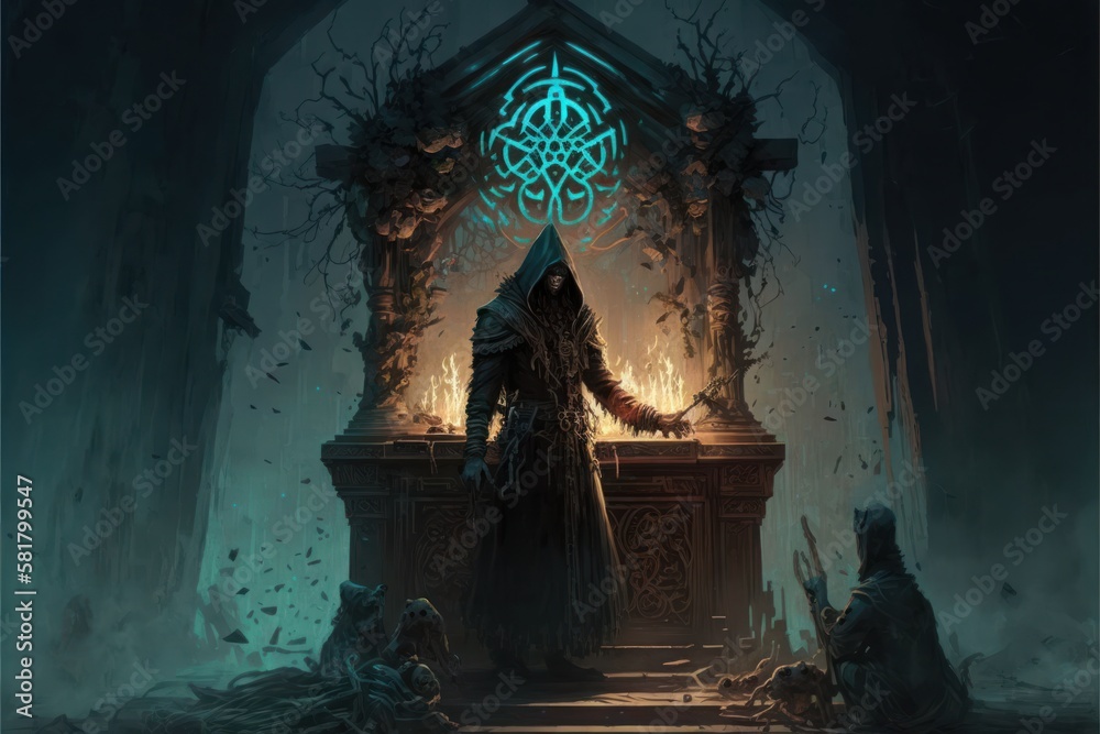 Eerie and Spooky Cultist Altar to an Evil Entity or God, Concept Art ...