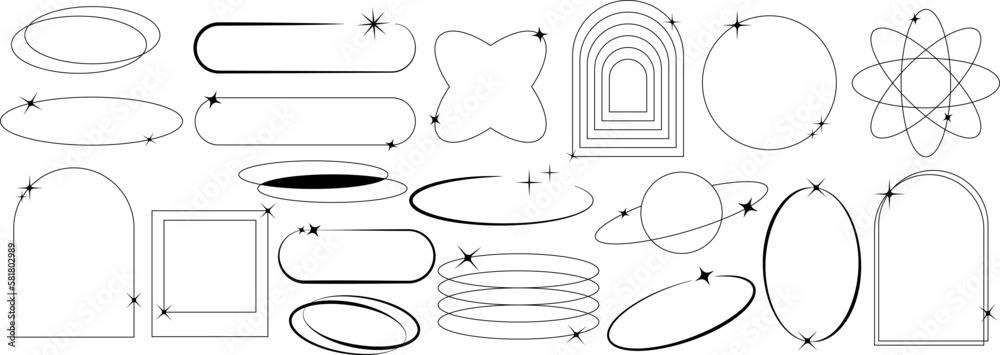 Modern minimalist aesthetic linear frames. Retro stars, starburst icons ...