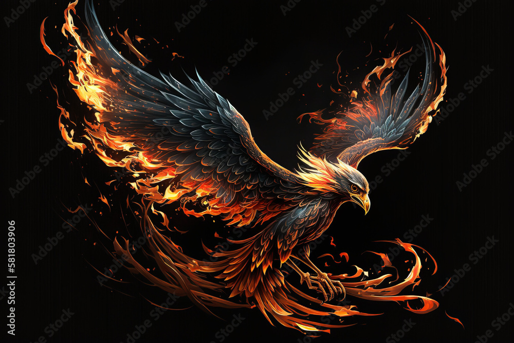 Beautiful Abstract Fire Falcon With Black Background, Generative AI ...
