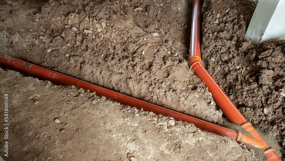 Various branching of plastic sewer pipes during the construction of ...